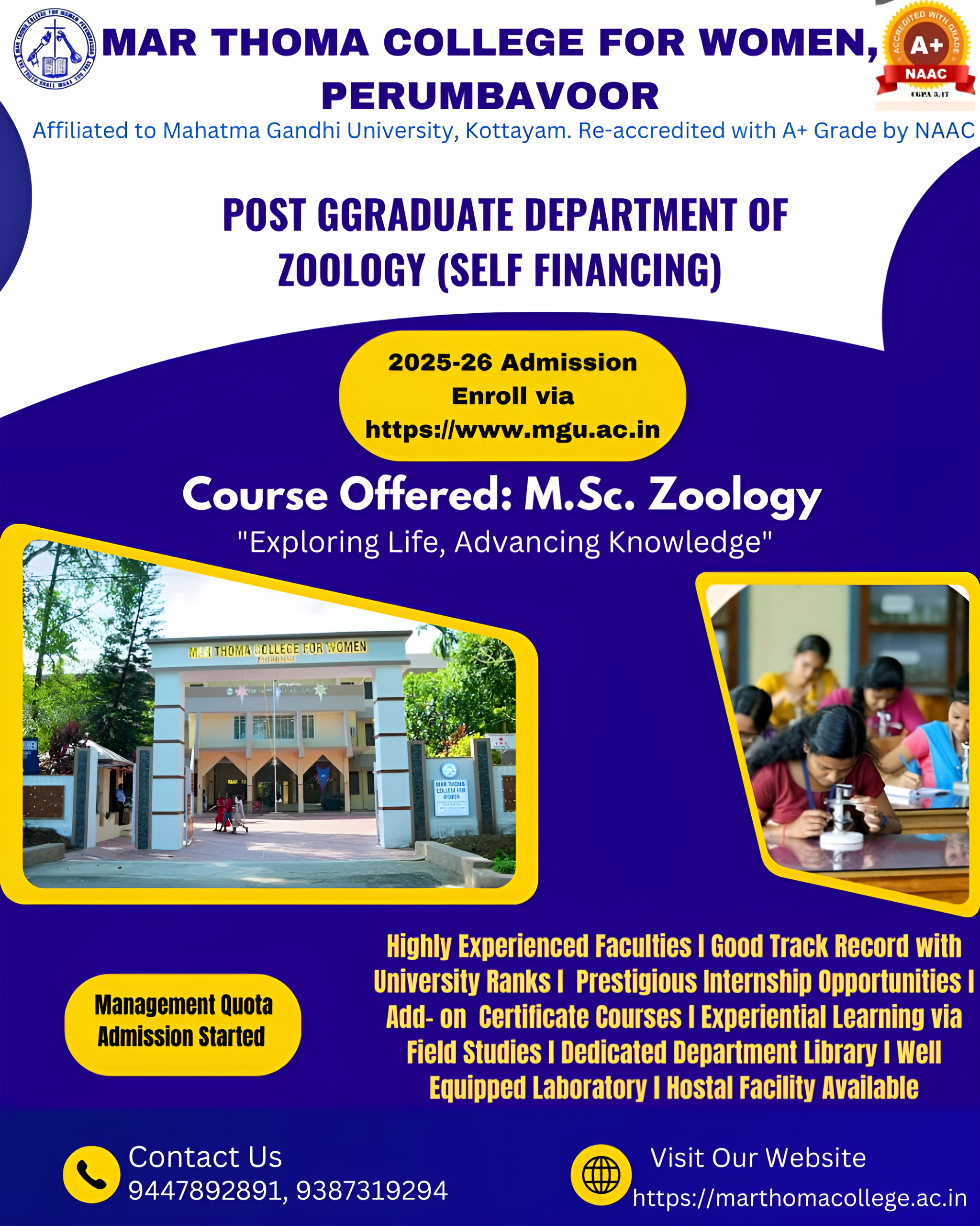 The Postgraduate Department of Zoology (Self Financing) : Mar Thoma ...